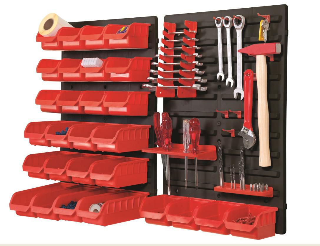 Kit de rangement mural 2 panneaux + 28 bacs + supports outils - VISO