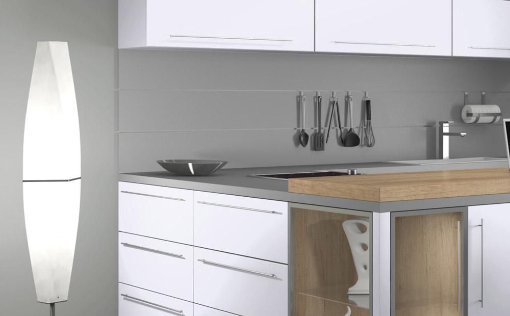 Stratifié HPL Eurodekor W980 Blanc kaolin finition SM format 305x131cm ép. 0,8mm - application ...