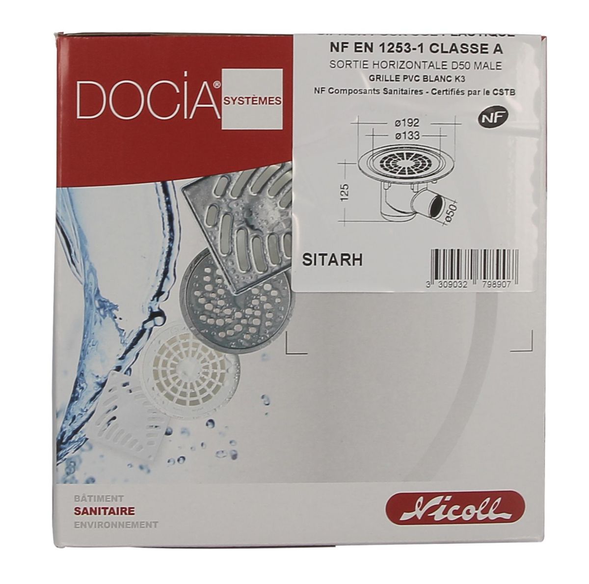 Siphon sol plastique avec grille PVC sortie horizontale diamètre 50mm ...