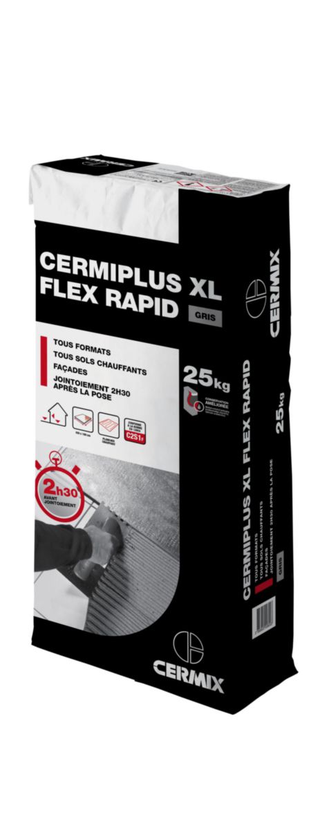 Colle à carrelage Cermiplus XL Flex rapide - gris - sac de 25 kg - CERMIX
