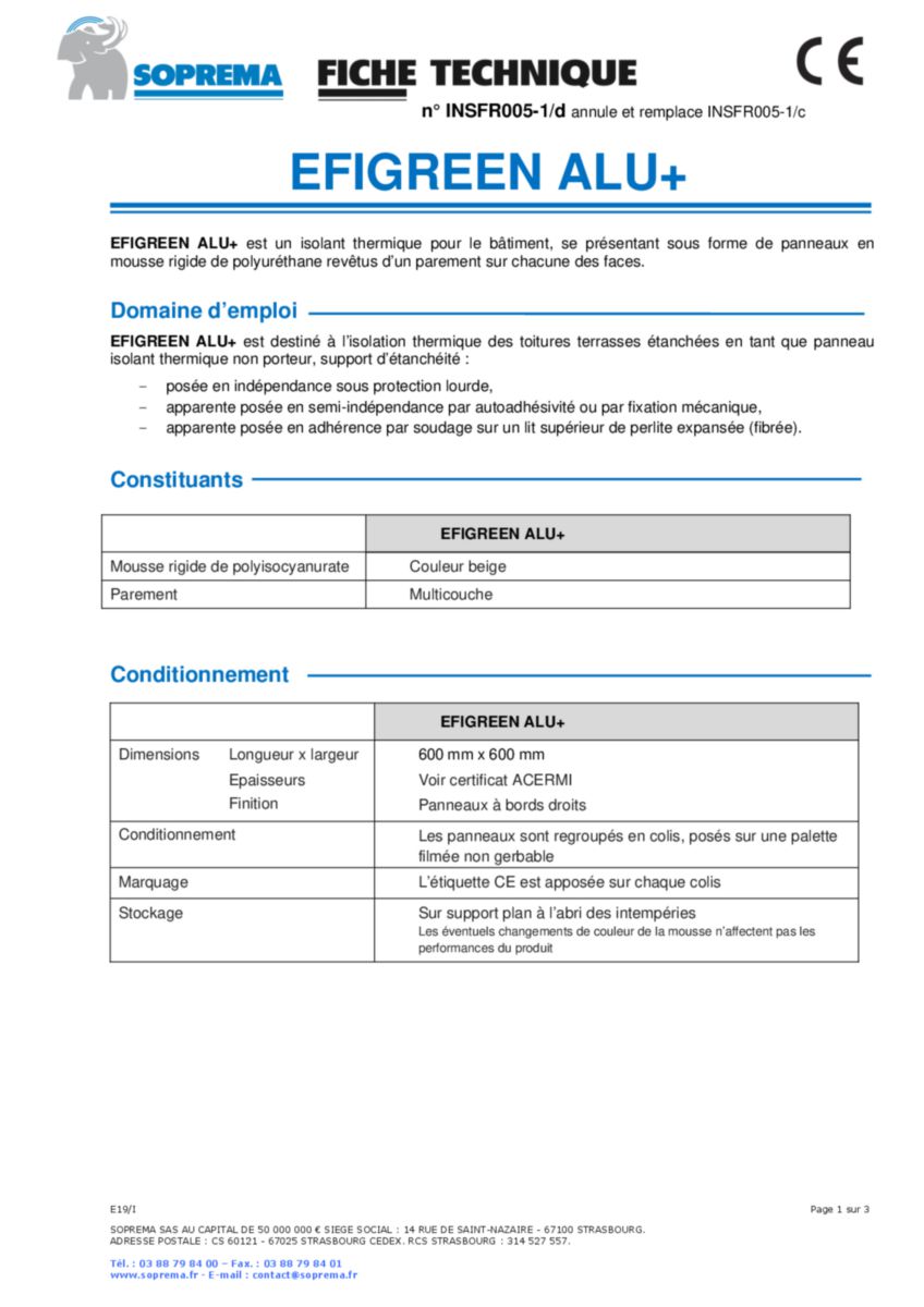 Panneau Efigreen Alu+ XL épaisseur _60 mm 2500 x 1200 mm R=2.75 m².k/w ACERMI 15/006/1093 - SOPREMA