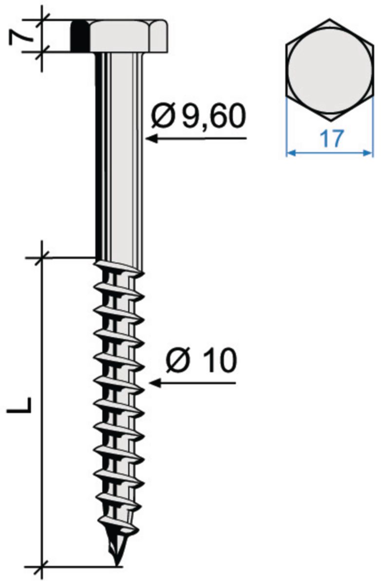 Tirefond à visser tête hexagonale M10 10x160mm sachet de 100 - FAYNOT