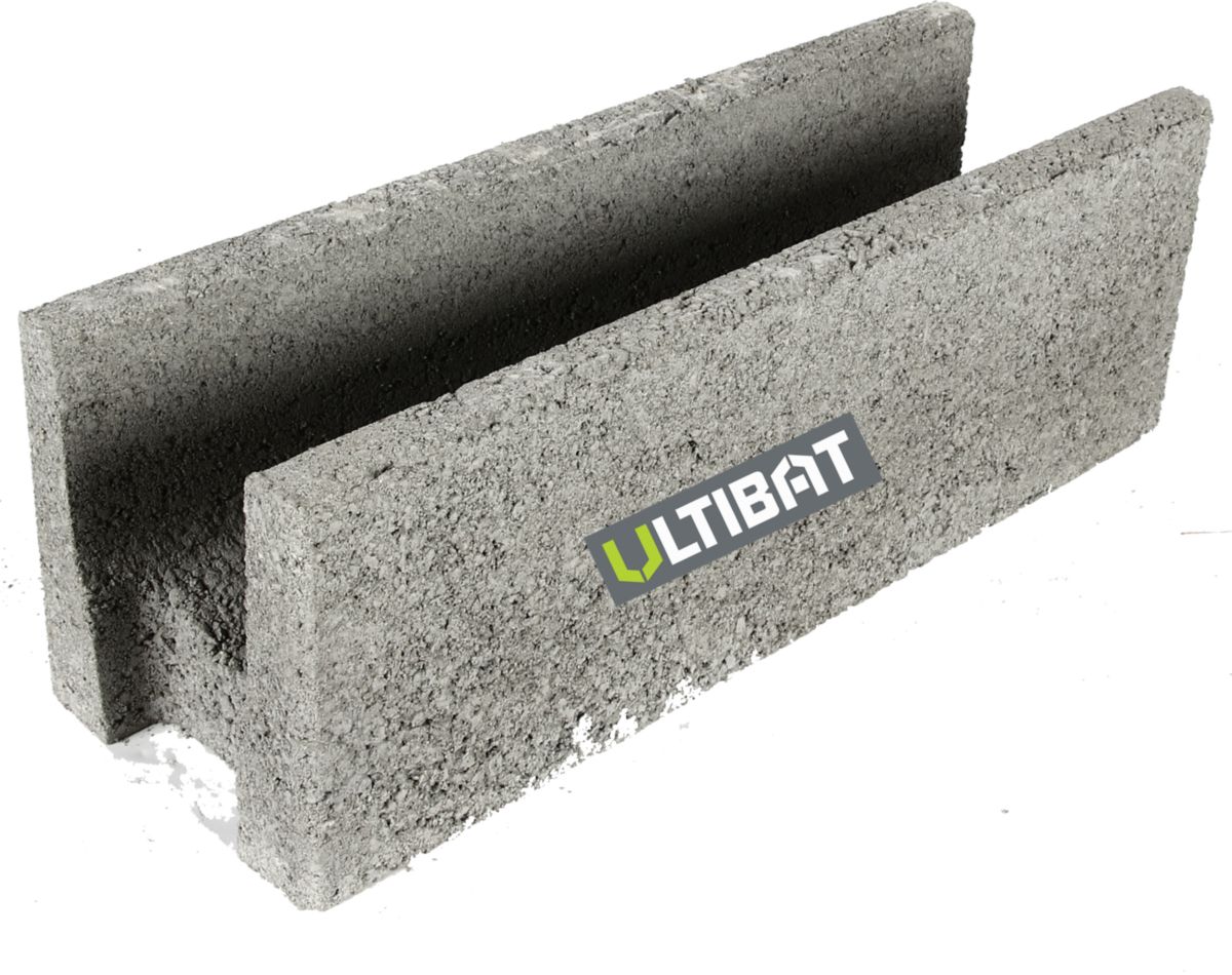 Bloc béton de chaînage horizontal Éclair B60 - 600x200x200 mm - ULTIBAT