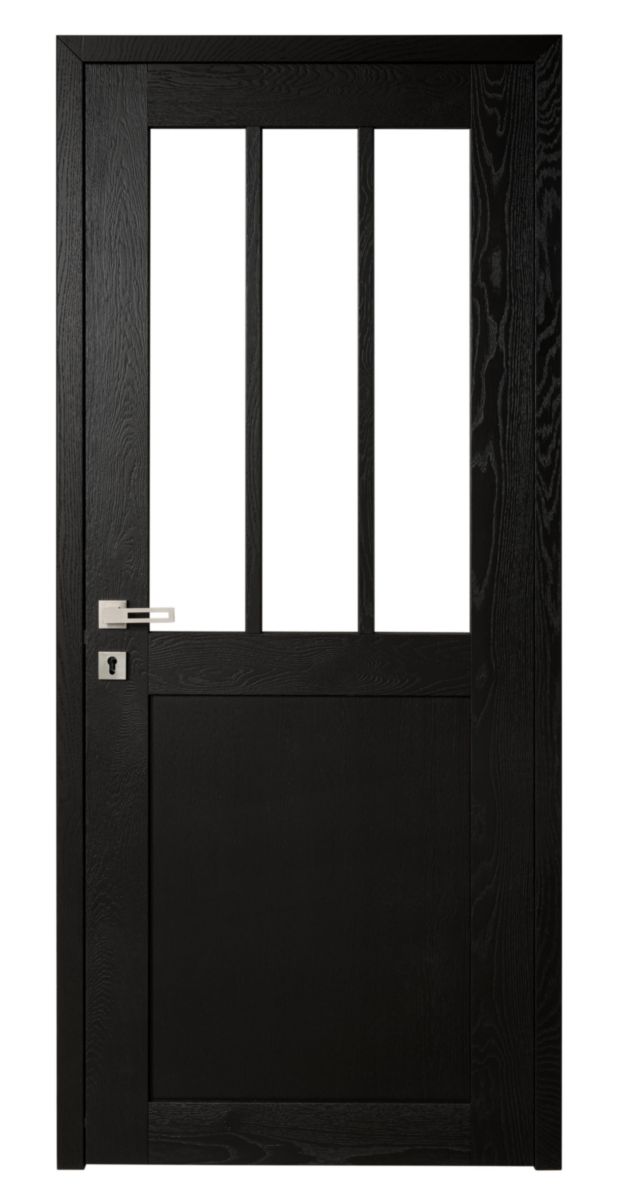 Bloc-porte ATELIER vitrage transparent chêne rustique noir 9005 73D rive droite huisserie fin de ...