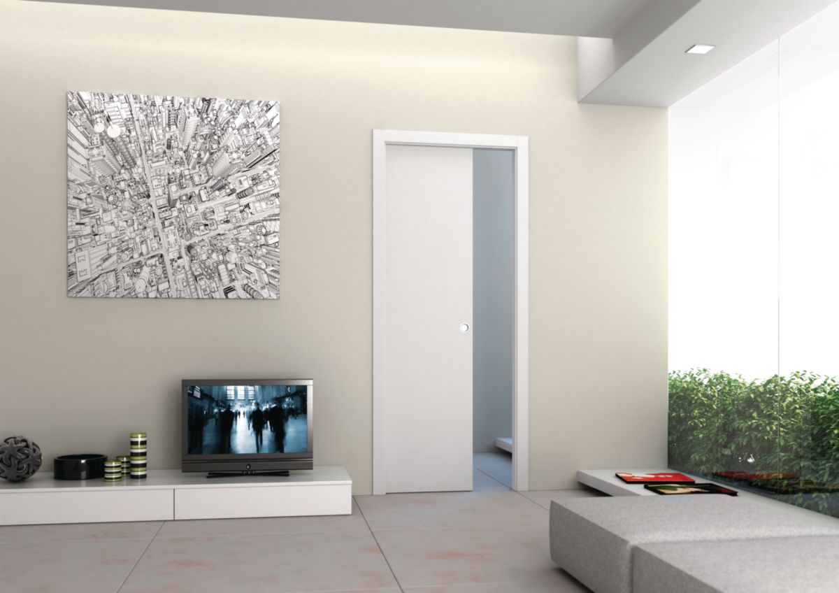 Porte coulissante bois isoplane prépeinte (type A) 204x73 cm ép. 40mm ...