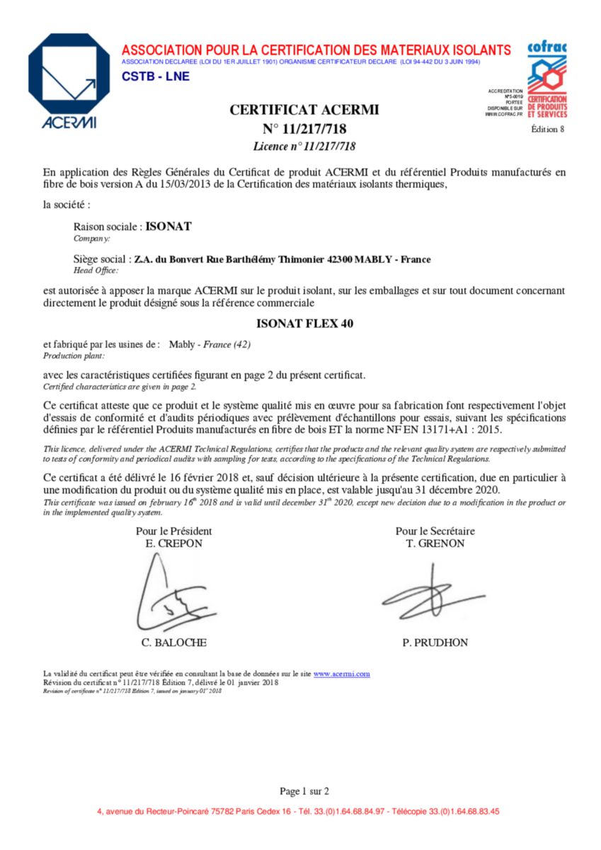 Panneau isolant flexible fibre de bois Isonat Flex 40 - ép. 80 mm - 58x122 cm - R=2,10 m².K/W ...