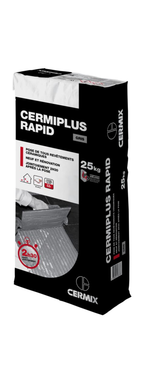 Mortier colle Cermiplus Rapid gris sac de 25kg 0003262101 - CERMIX