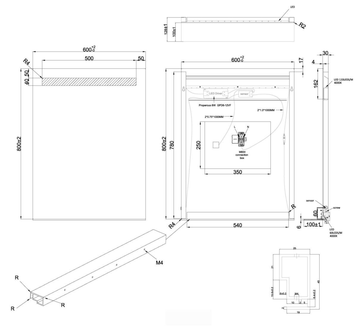 Miroir Alterna Dubai éclairage Led Avec Tablette En Verre 60 X Hauteur