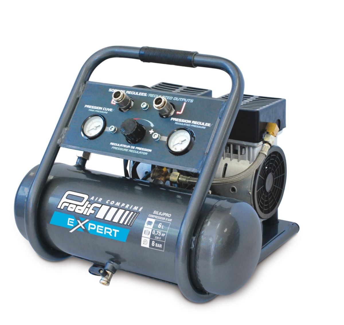 Compresseur d'air silencieux - 6 l - 0,75 CV - PRODIF EXPERT